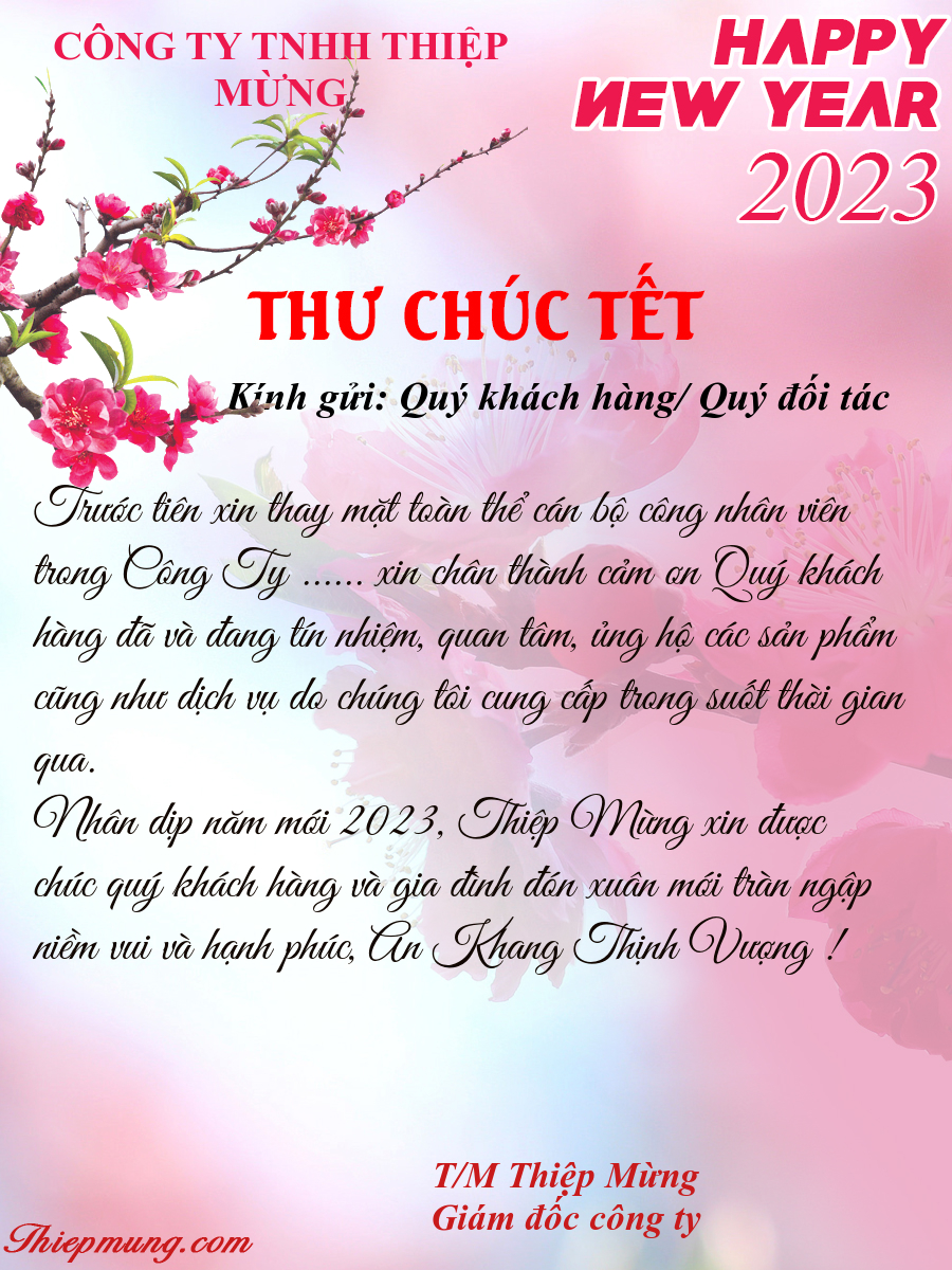 Thư chúc tết 2023 mẫu hoa đào đẹp lung linh nhất